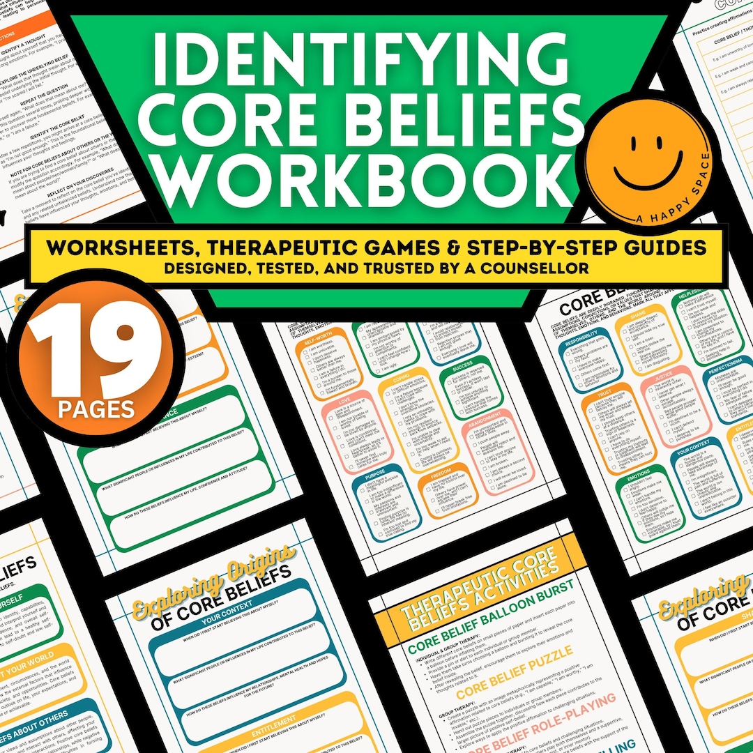 Negative Core Beliefs Worksheets for Therapists Cognitive Behavioral ...