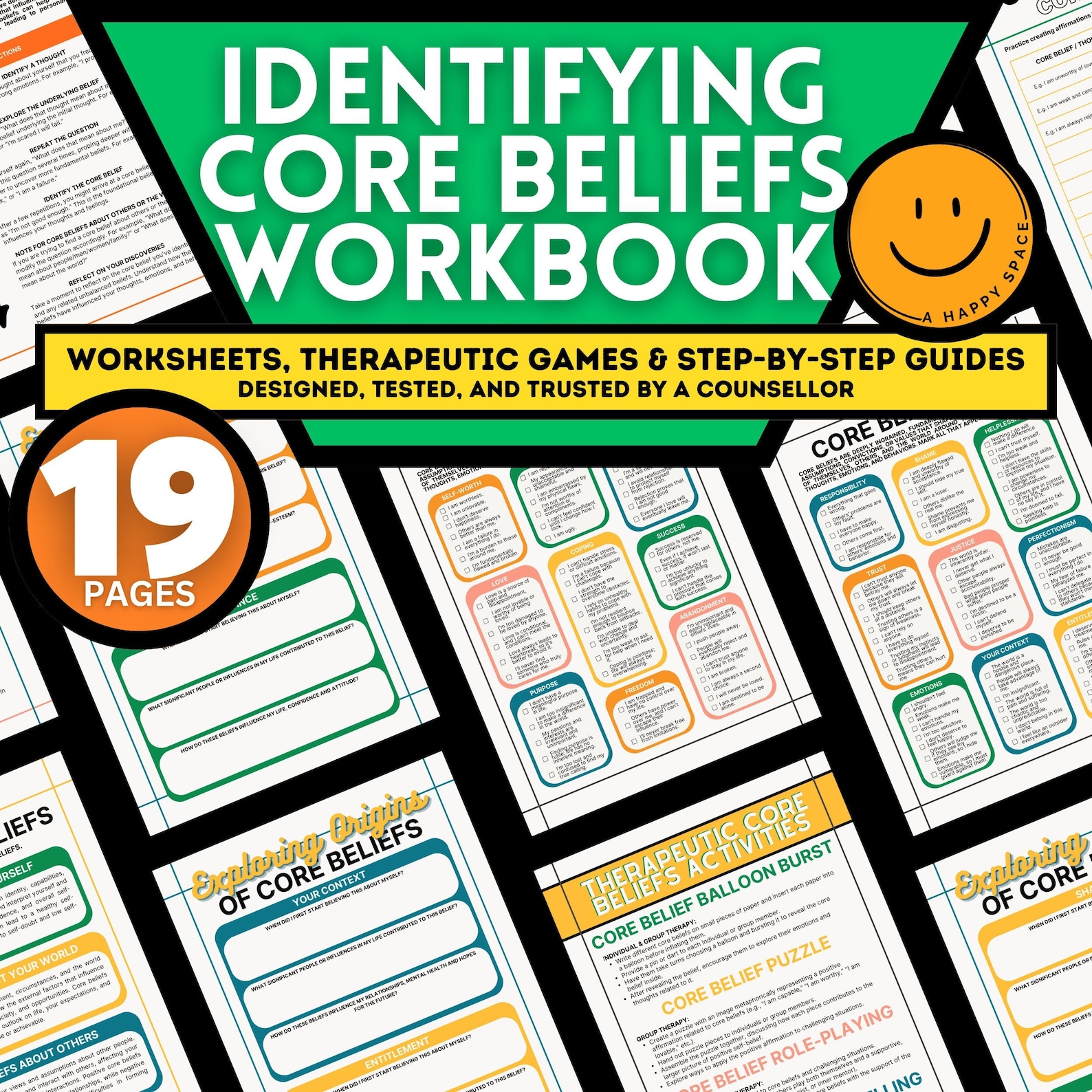 Negative Core Beliefs Worksheets for Therapists Cognitive Behavioral ...