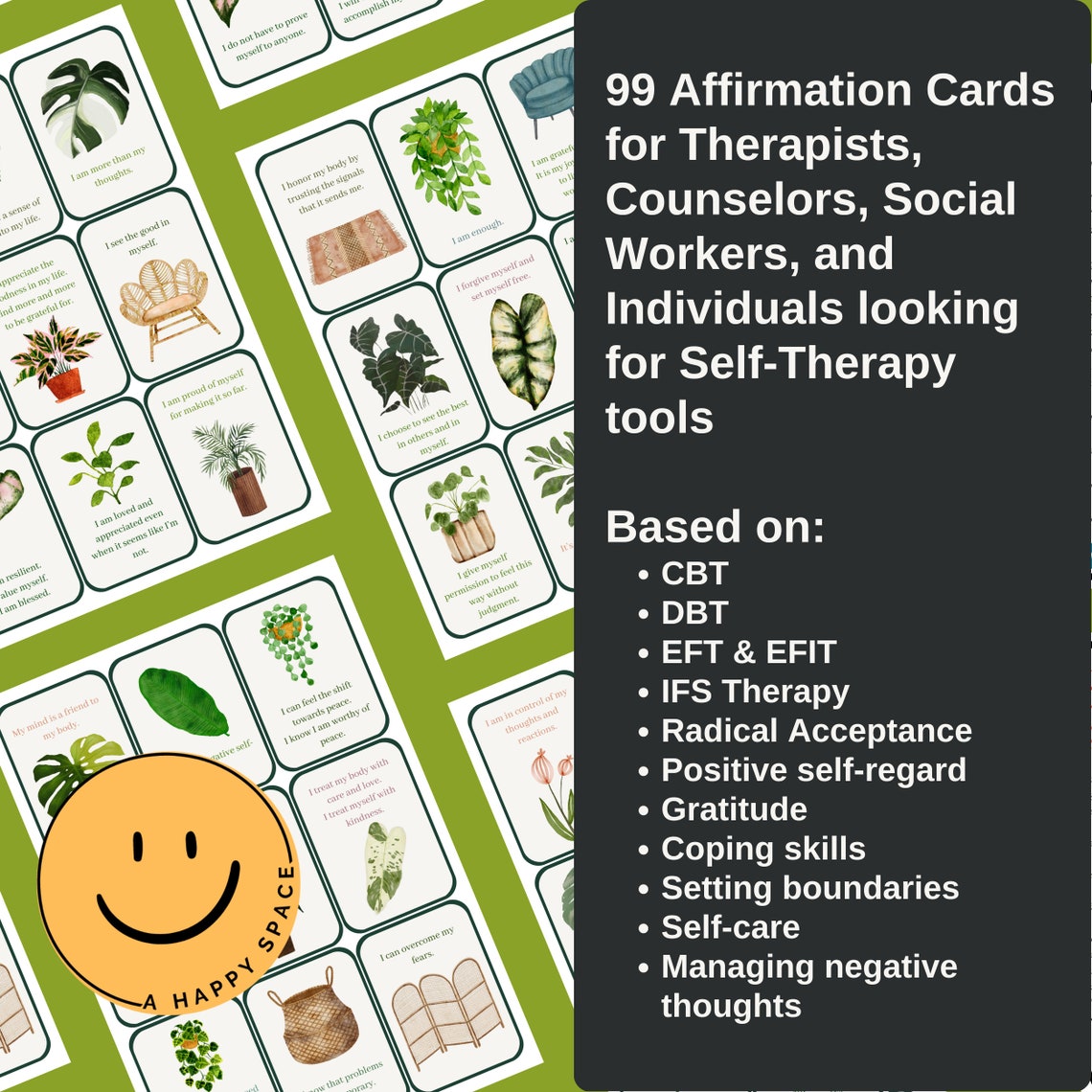 Manage Negative Thoughts Cards, Coping Skill Flashcard, Anxiety ...