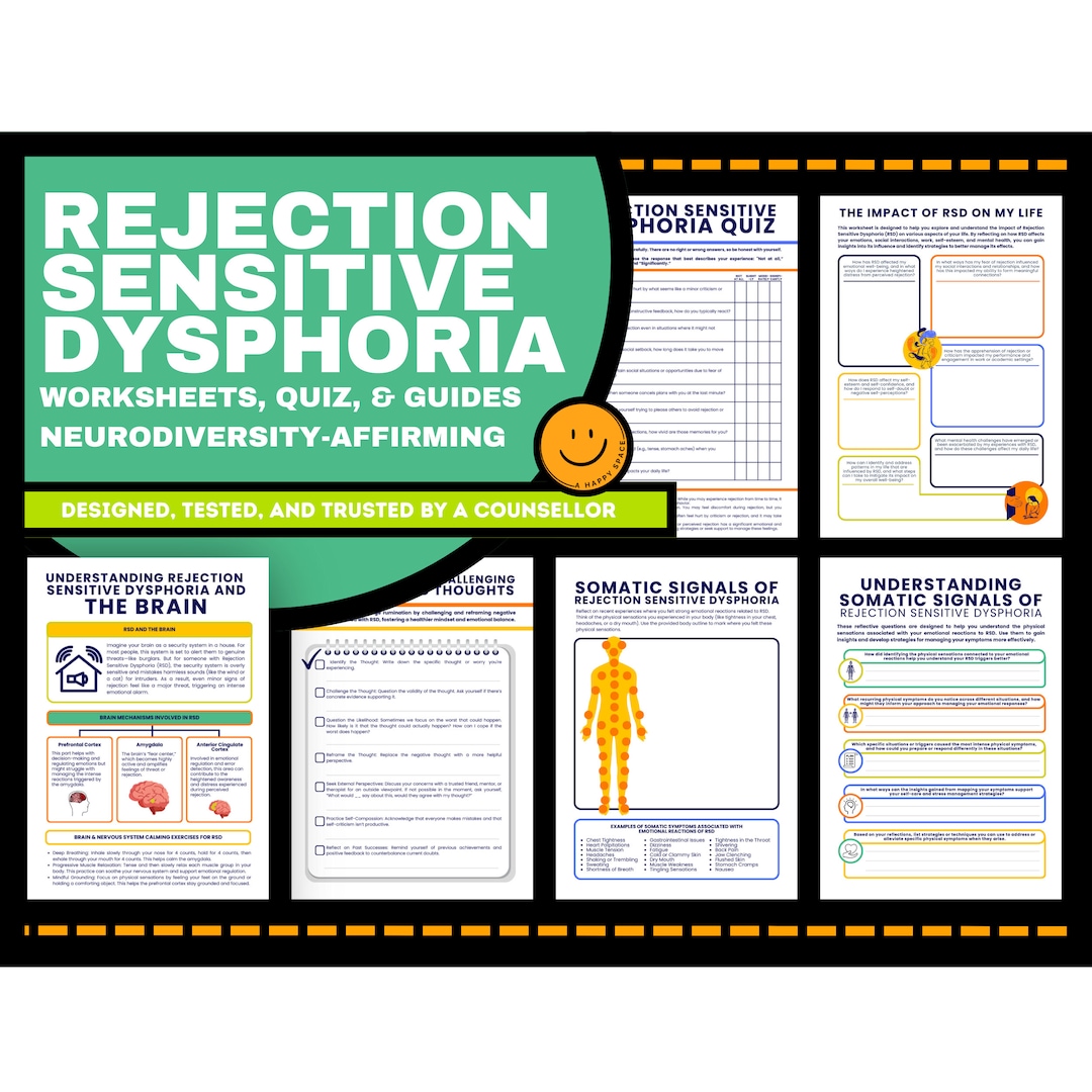 Rejection Sensitive Dysphoria RSD Worksheets Quiz ADHD Autism Spectrum Treatment Workbook ...