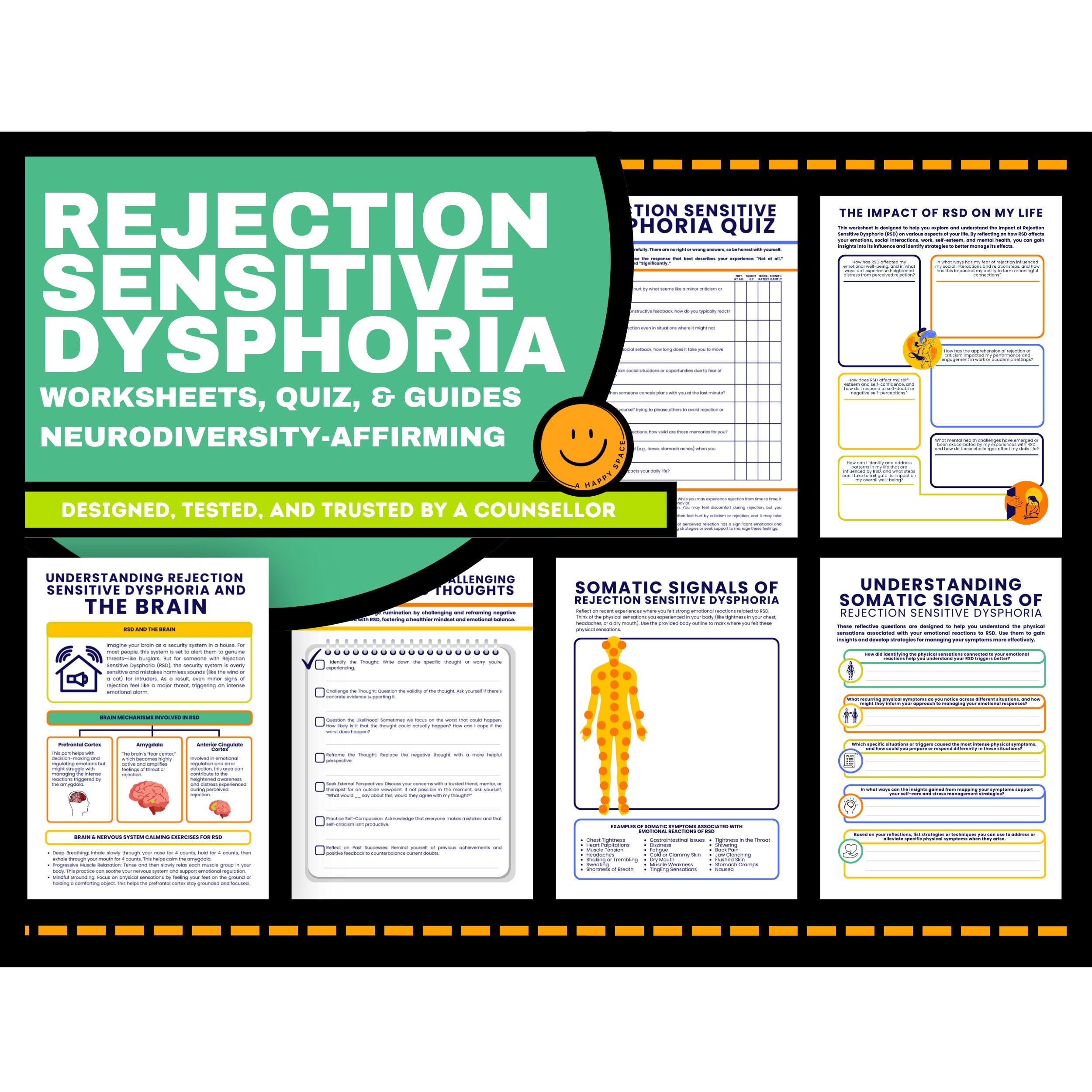 Rejection Sensitive Dysphoria RSD Worksheets Quiz ADHD Autism Spectrum Treatment Workbook ...