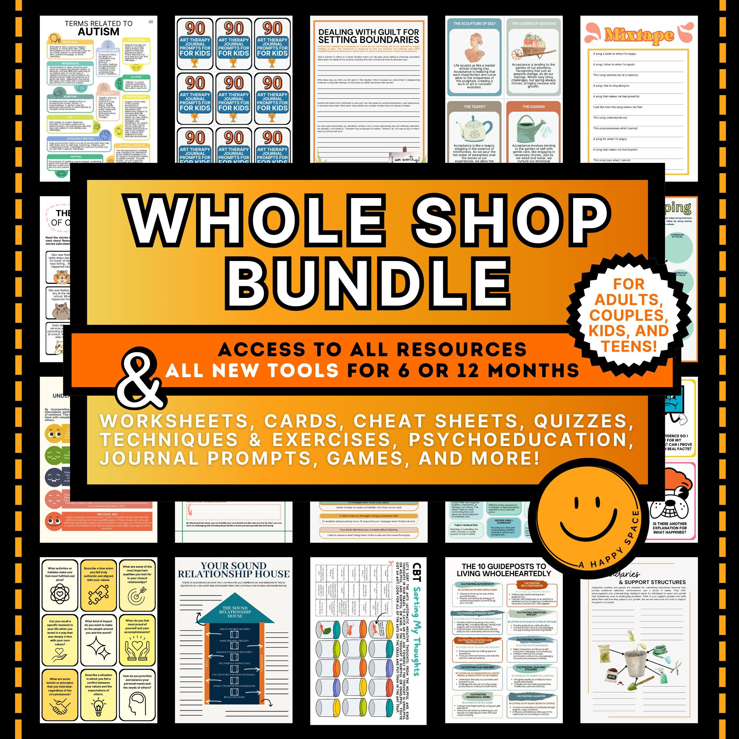 Therapy Worksheets Whole Shop Mega Bundle Trauma Anxiety Depression Play Somatic IFS Forms Self ...