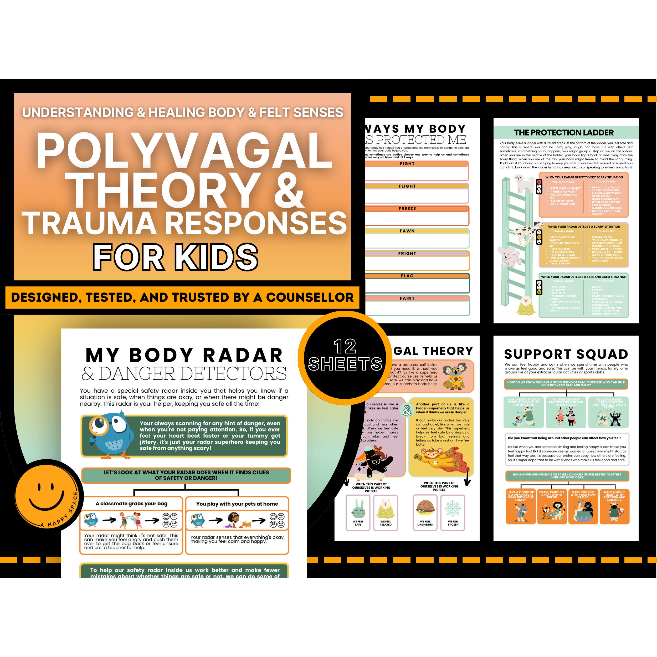 Polyvagal Theory Worksheets for Kids Cheatsheet Nervous System ...