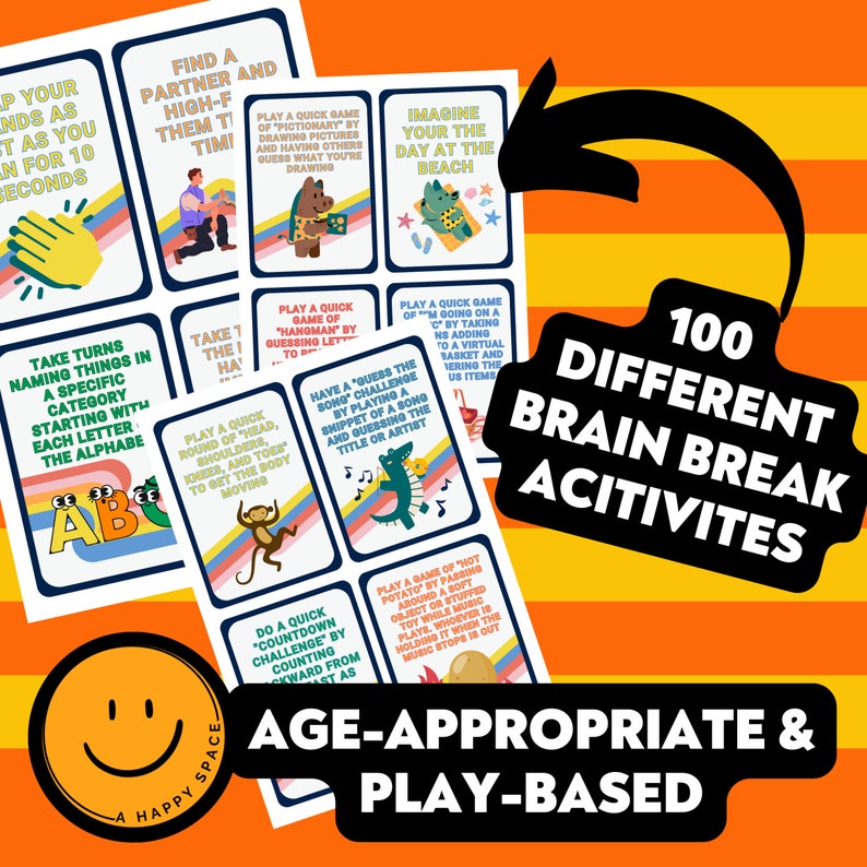 Brain Breaks Activities for Kids Cards Mental Reset Cheat Sheet Somatic ...