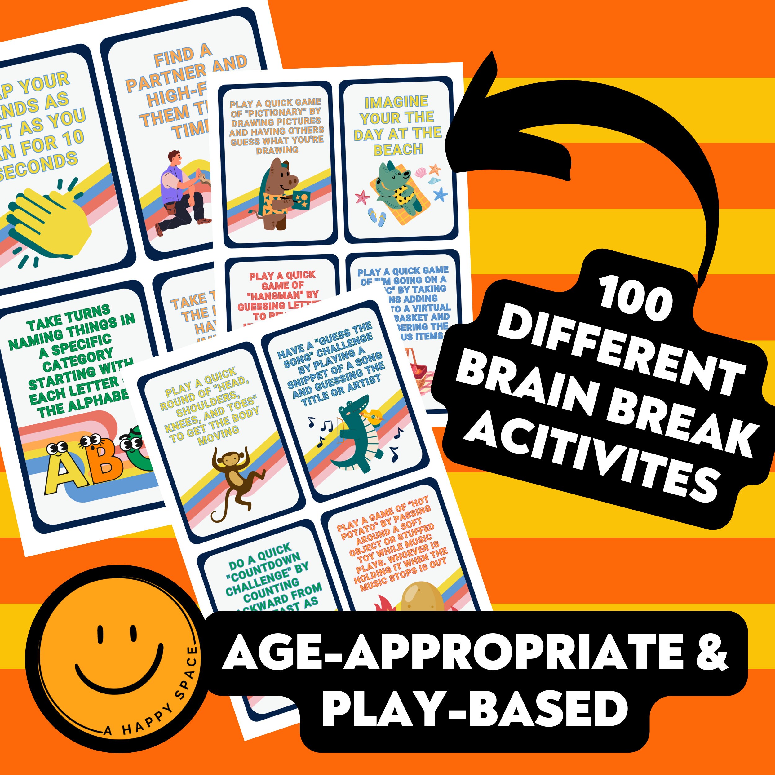 Brain Breaks Activities for Kids Cards Mental Reset Cheat Sheet Somatic ...