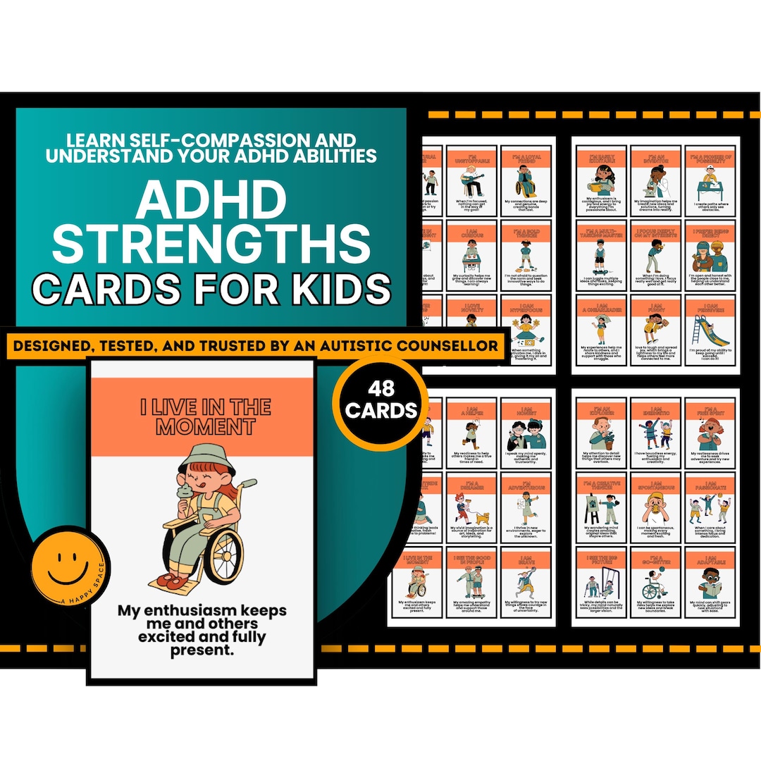 ADHD Strengths Based Coping Skill Affirmation Flashcards Superpower ...