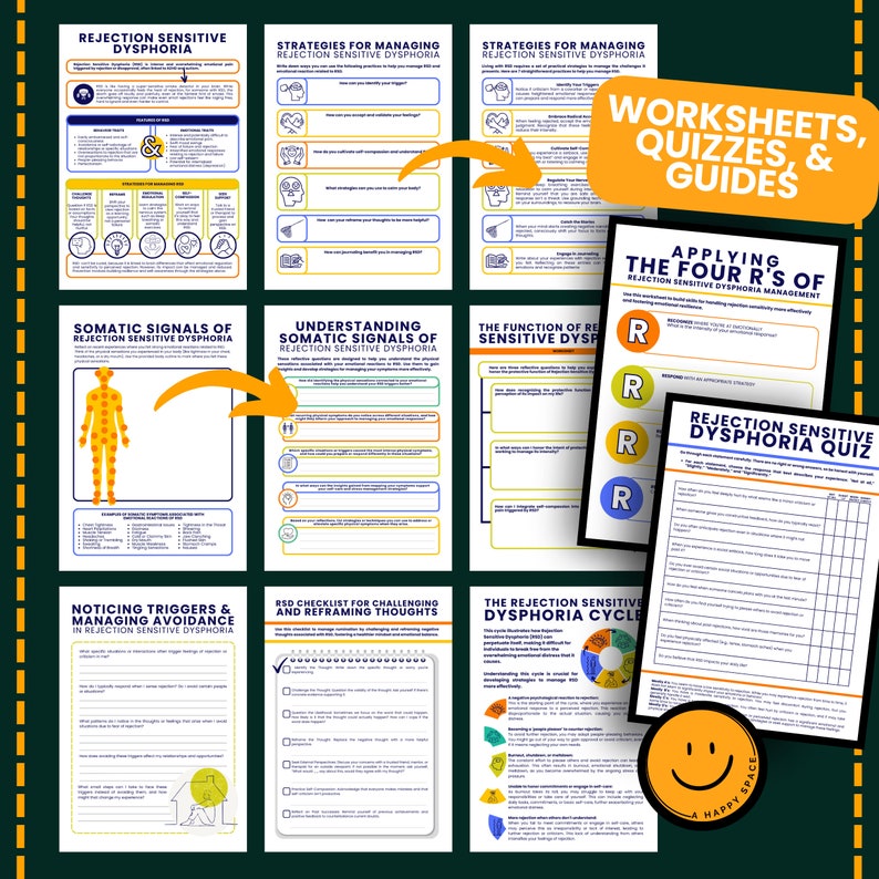 Rejection Sensitive Dysphoria RSD Worksheets Quiz ADHD Autism Spectrum Treatment Workbook ...