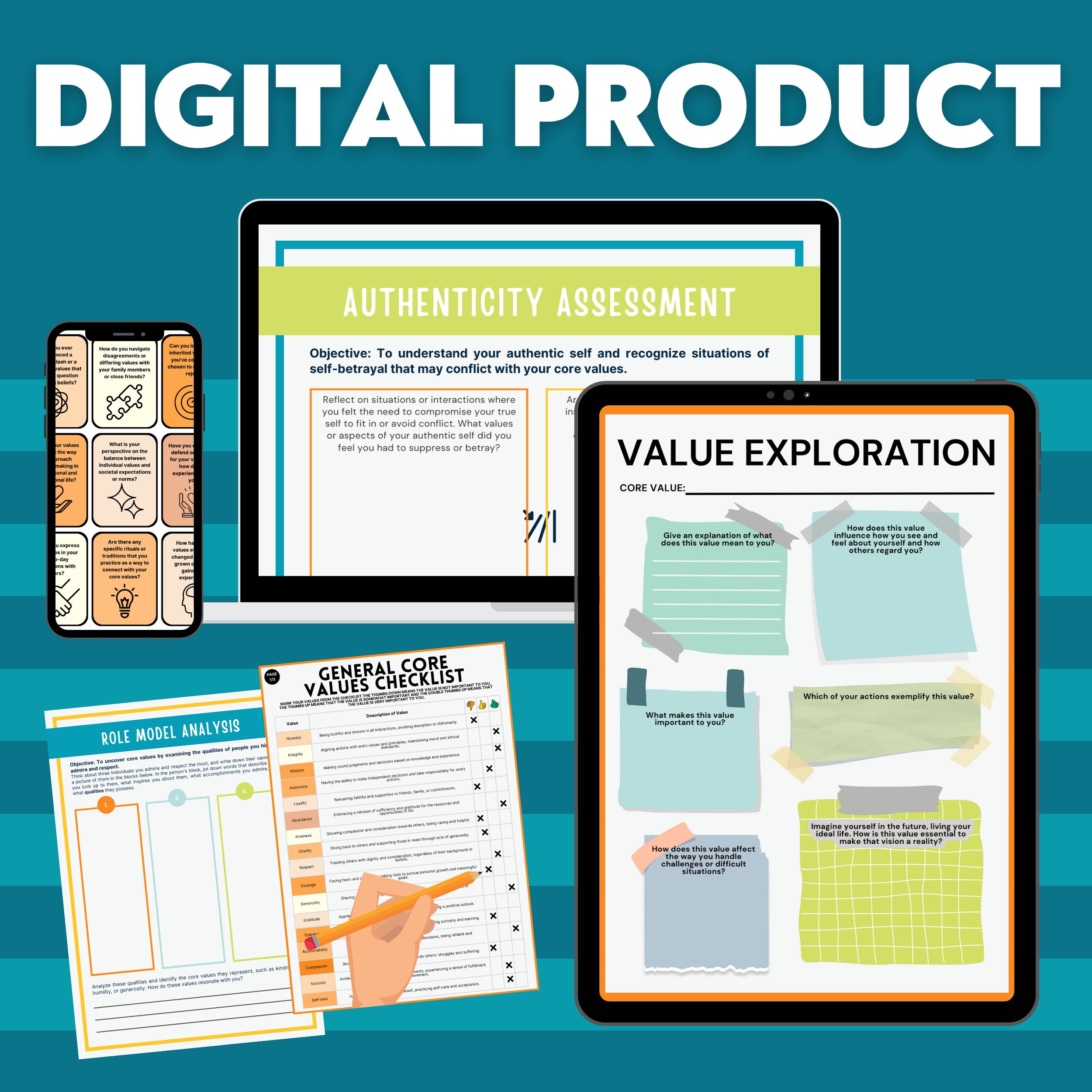 Core Values Worksheets Lists Therapeutic Question Conversation Cards ...