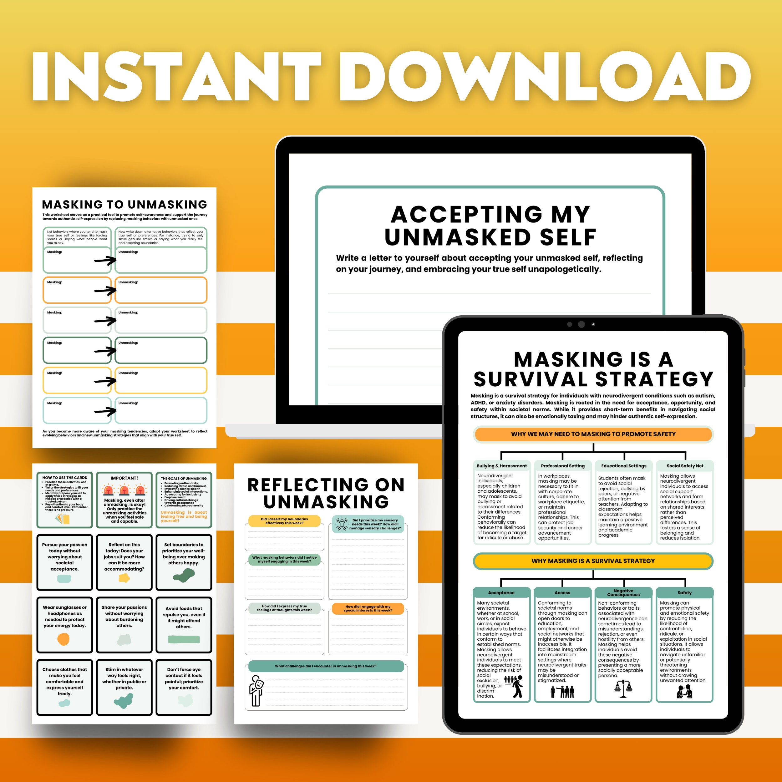 Masking Unmasking Worksheets Neurodivergent Neurodiversity-affirming ...