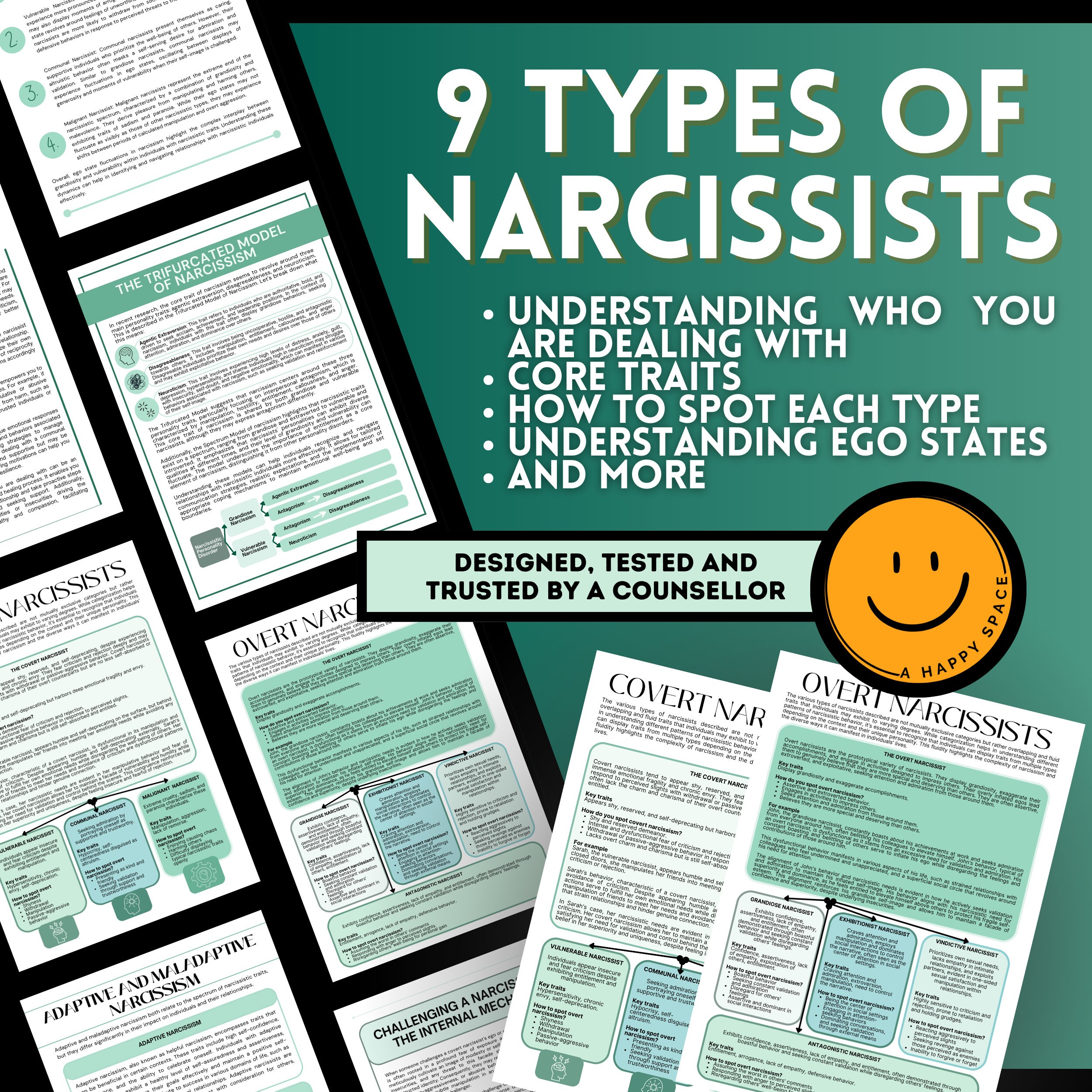Narcissism Terms Types Techniques Cheat Sheets Grandiose Journal Cards ...
