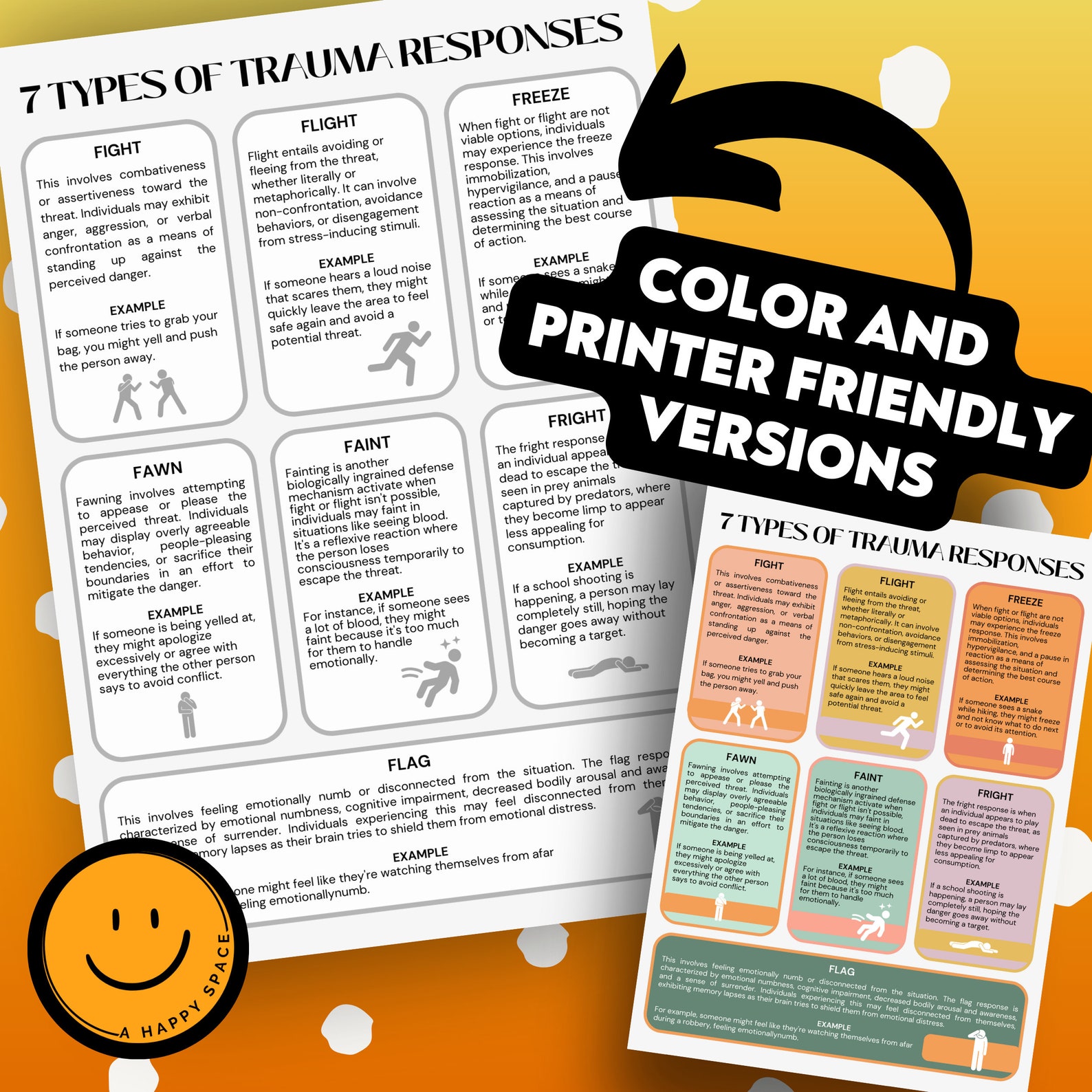 7 Types Signs Fight Flight Freeze Fawn Trauma Response Worksheets ...