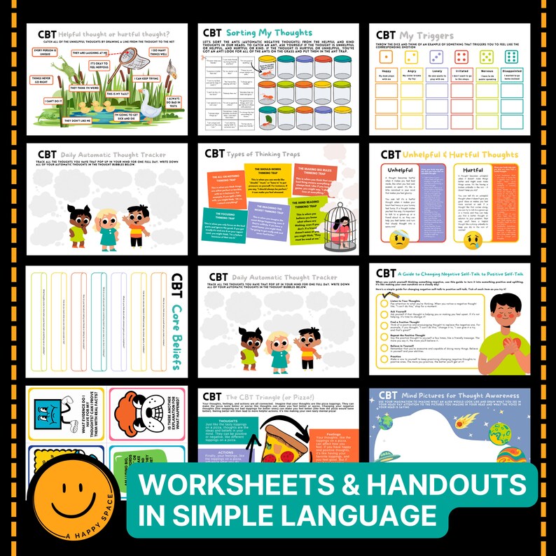 CBT Worksheets for Kids, Cognitive Behavioral Therapy Children Negative ...