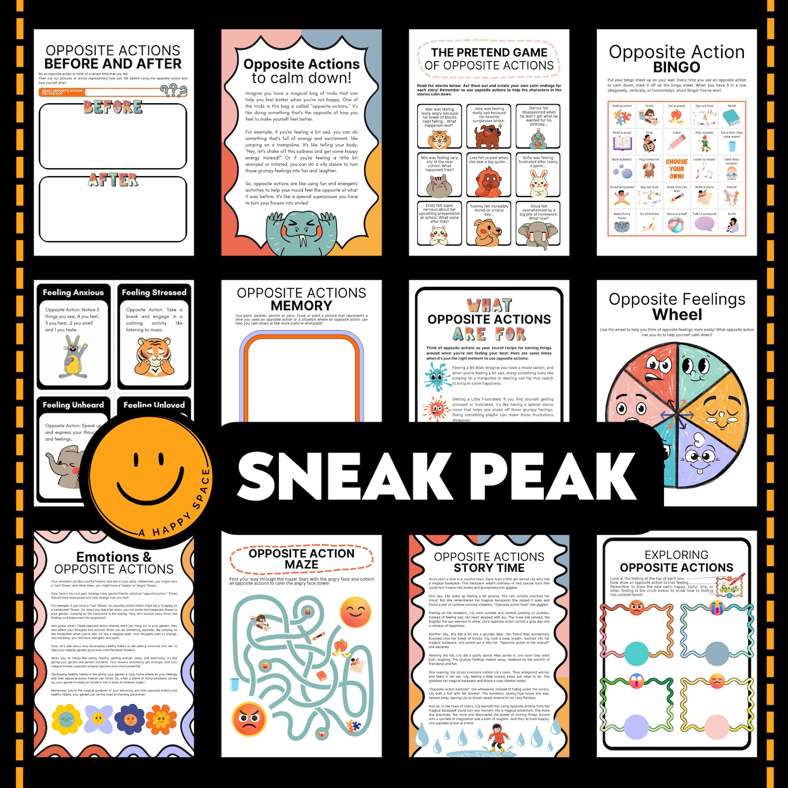 Opposite Action Coping Skills Worksheets Cards for Kids Emotional ...