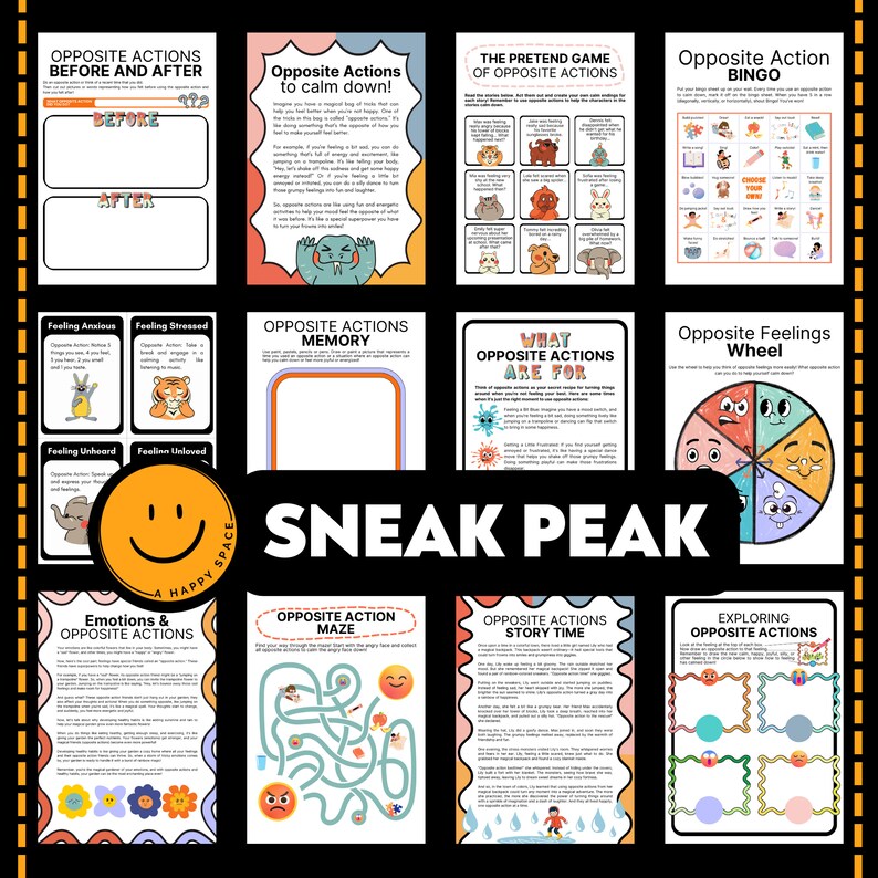Opposite Action Coping Skills Worksheets Cards for Kids Emotional ...