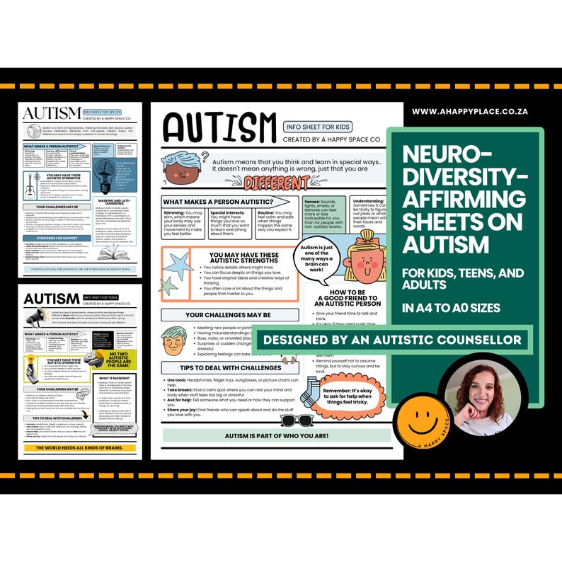 Autism Info Sheets Kids Teens Adults Psychoeducation Worksheets ...