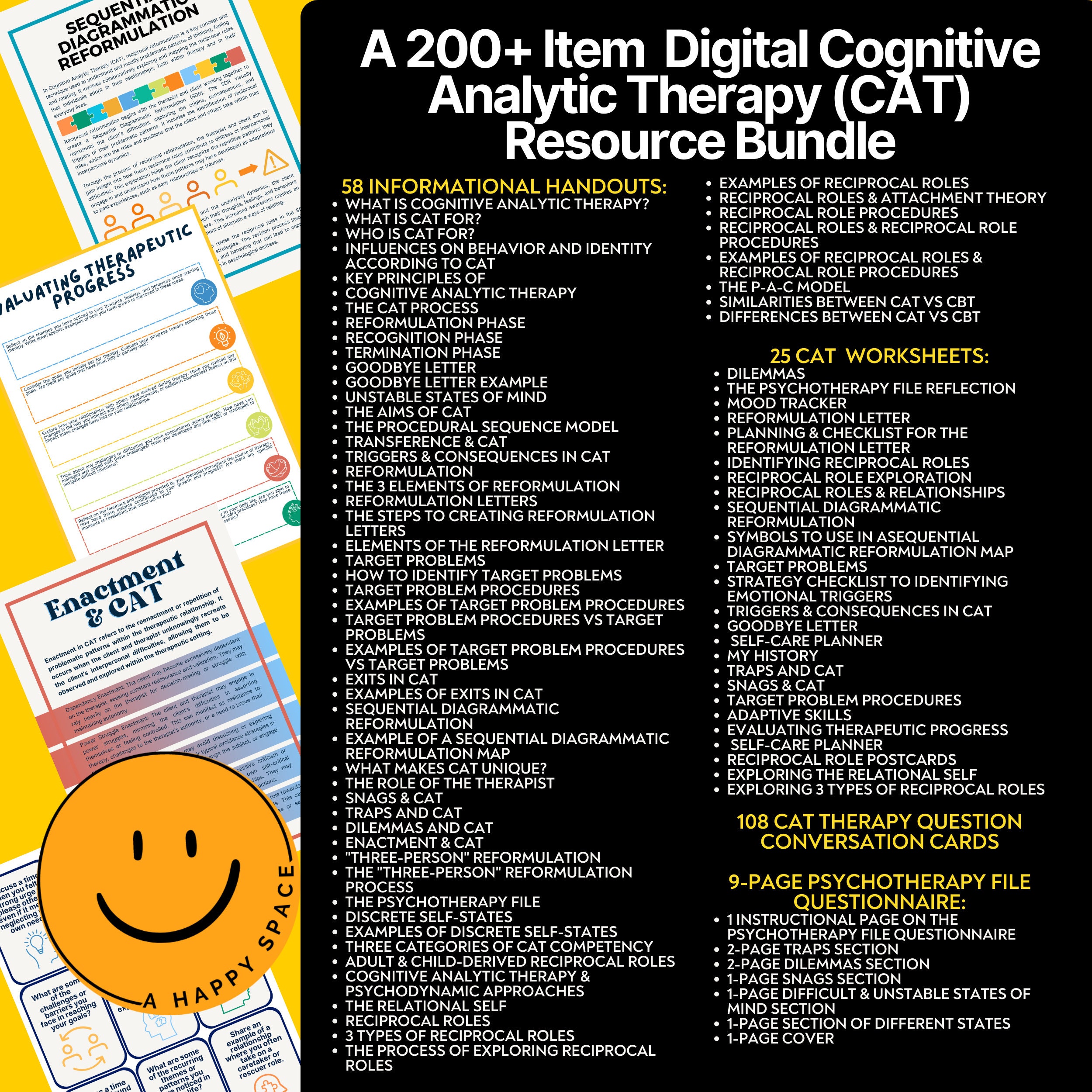 Cognitive Analytic Therapy CAT Resource Bundle Worksheets Cheat Sheets ...
