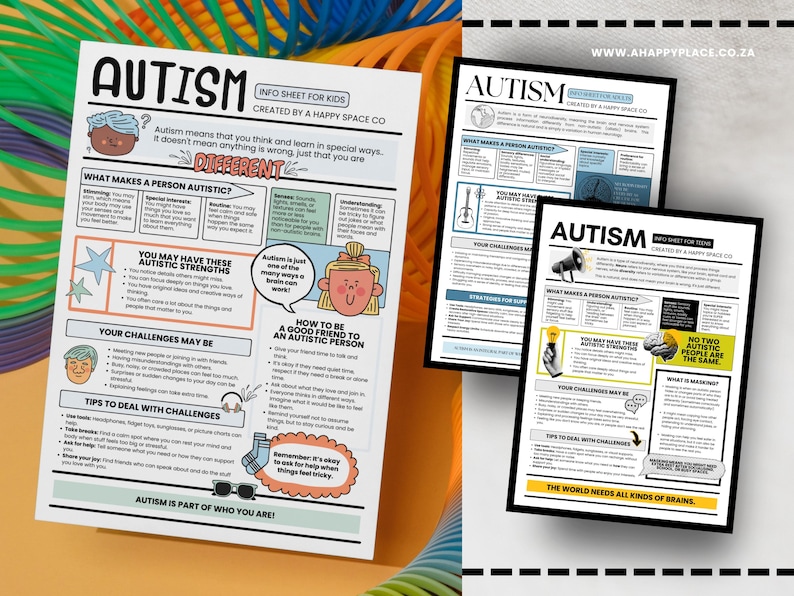 Autism Info Sheets Kids Teens Adults Psychoeducation Worksheets ...