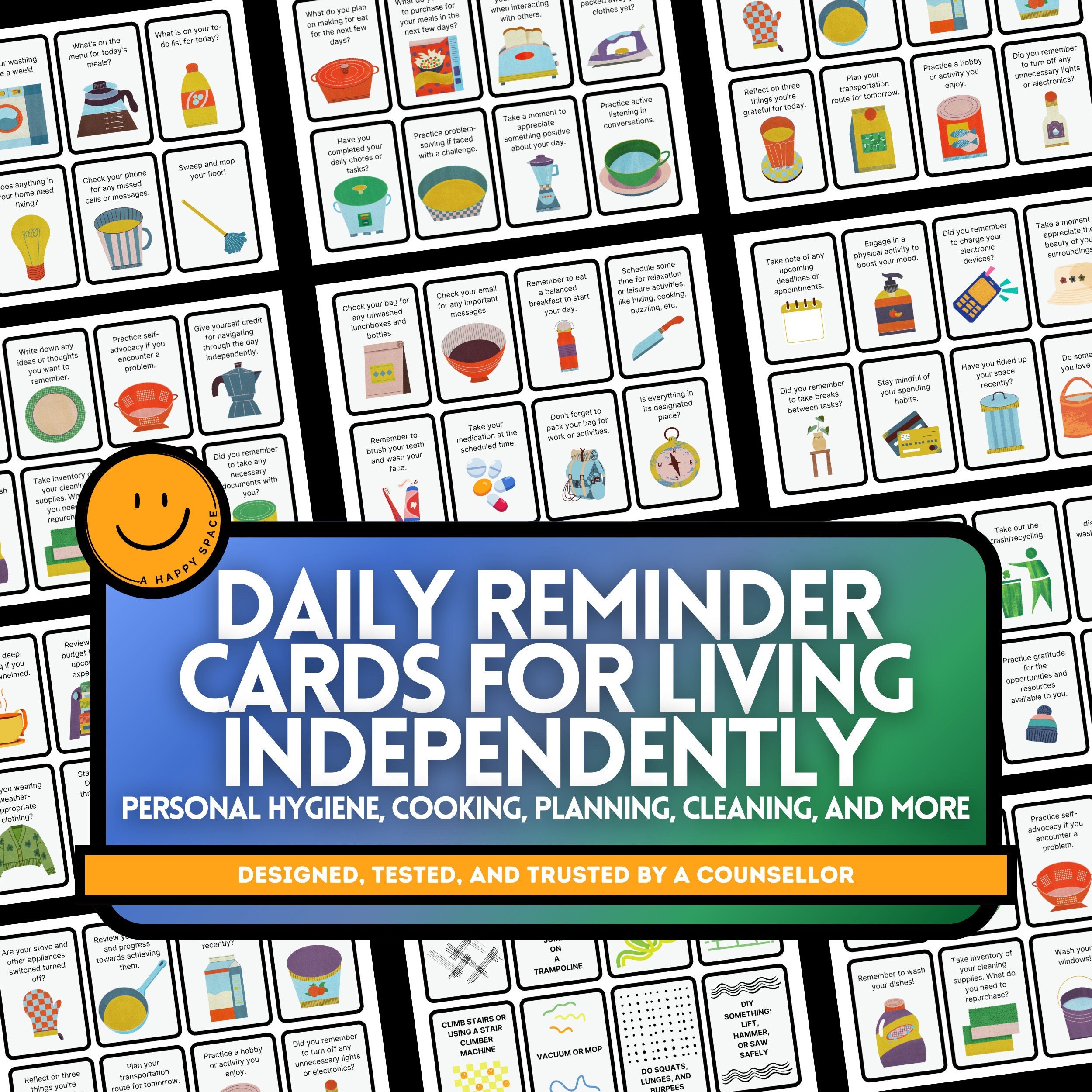 Independent Living Cards for Adults Assisted Reminders Skills Learning ...