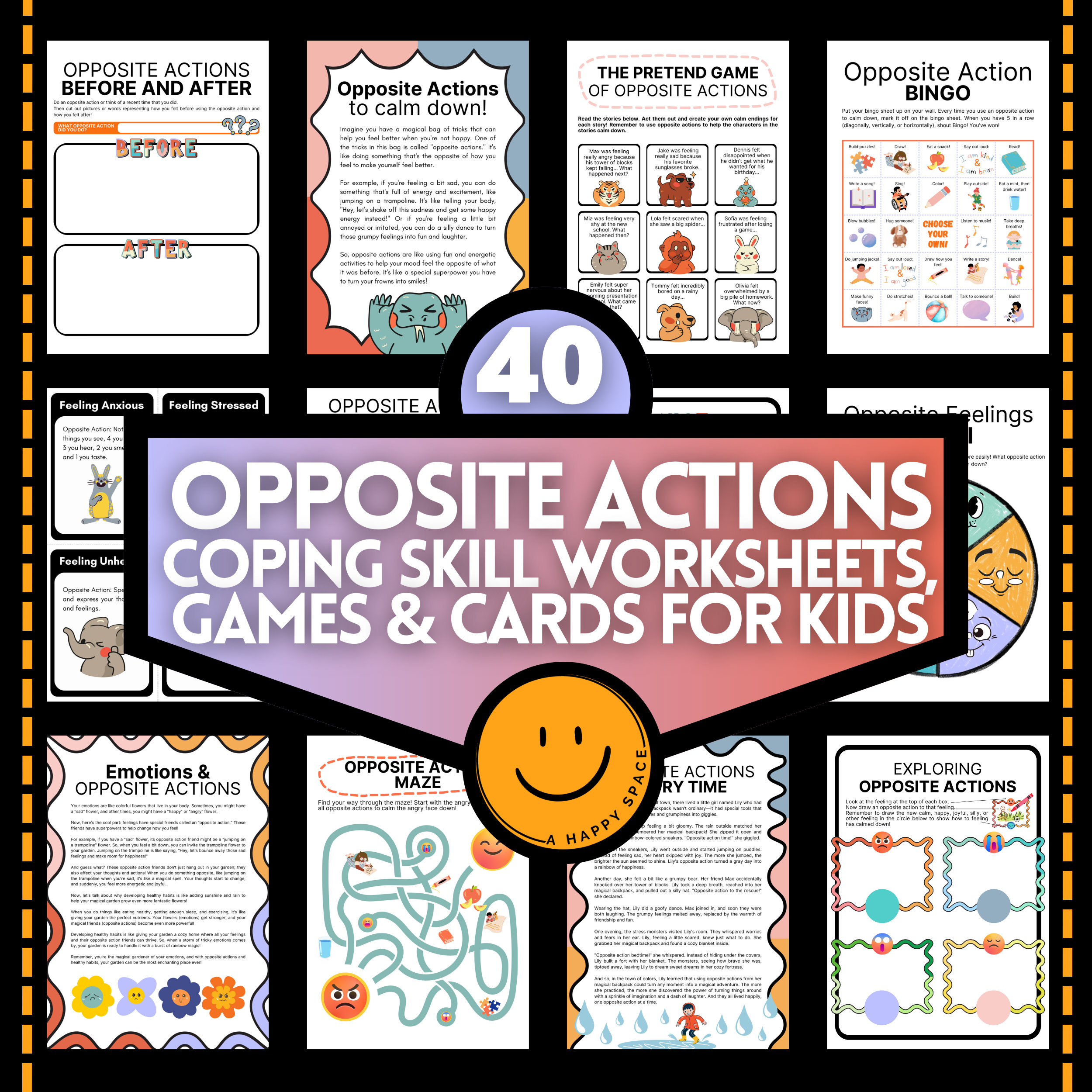 Opposite Action Coping Skills Worksheets Cards for Kids Emotional ...
