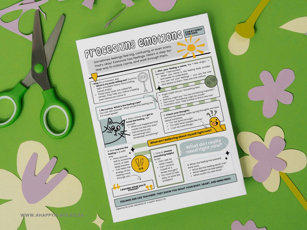 Emotion Processing Cheat Sheet PDF for Kids, Printable Emotional ...