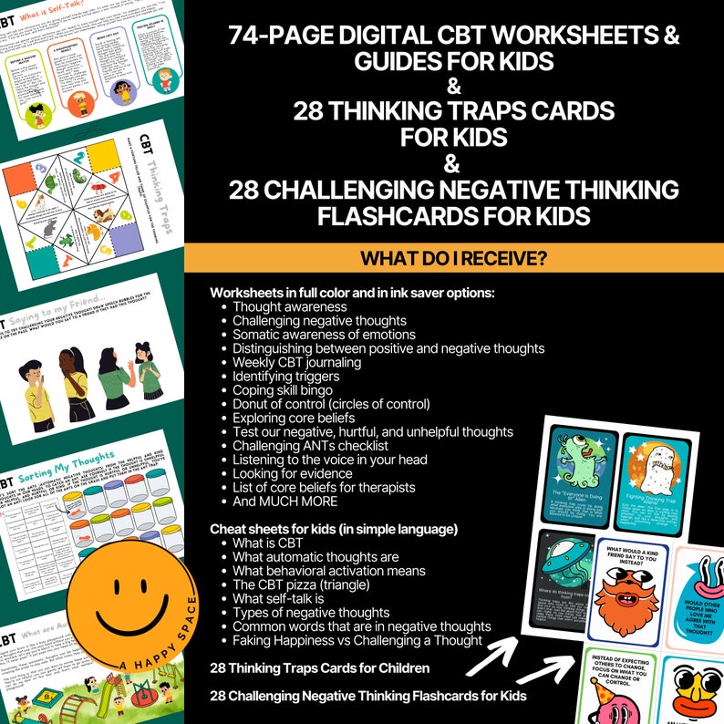 CBT Worksheets for Kids, Cognitive Behavioral Therapy Children Negative ...