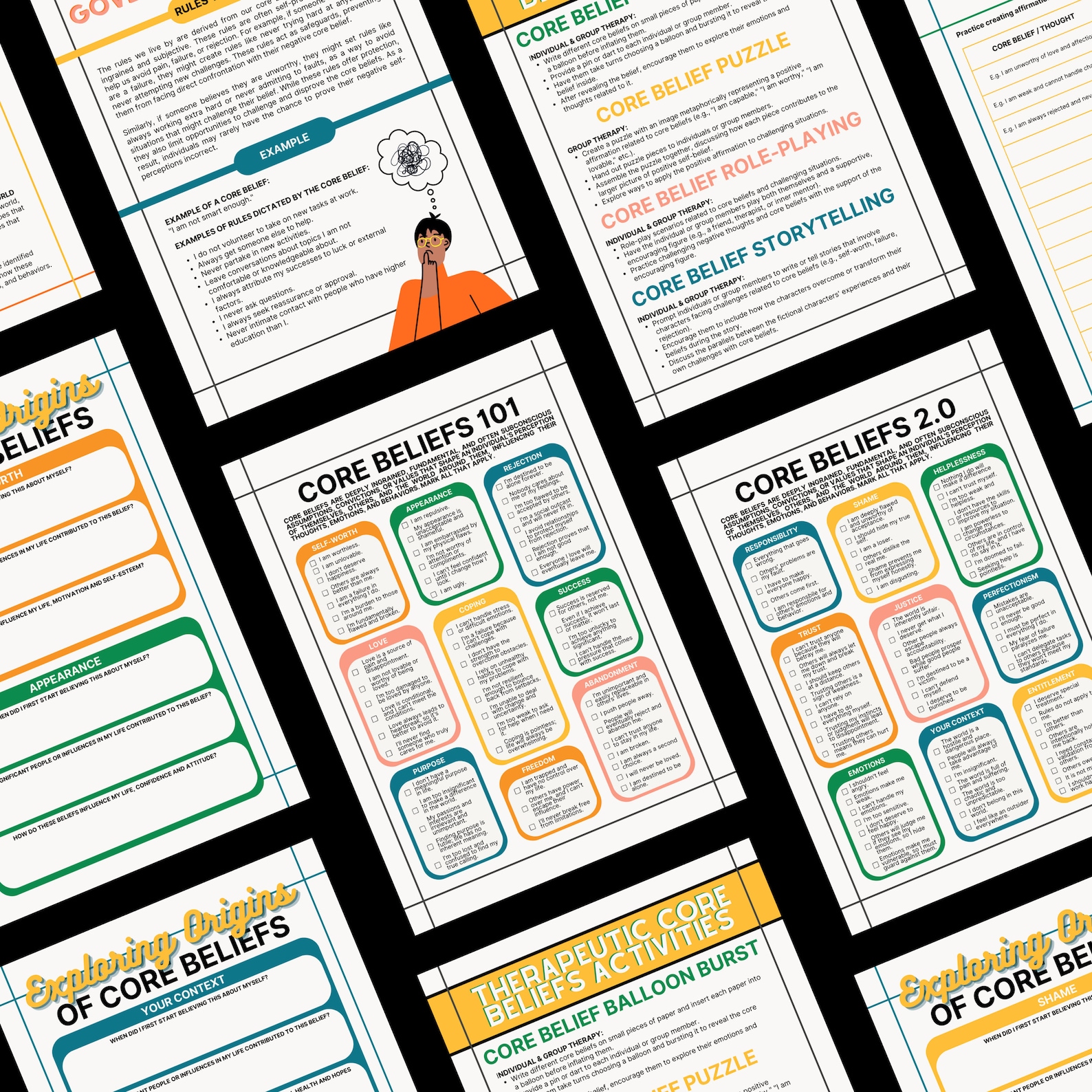 Negative Core Beliefs Worksheets for Therapists Cognitive Behavioral ...