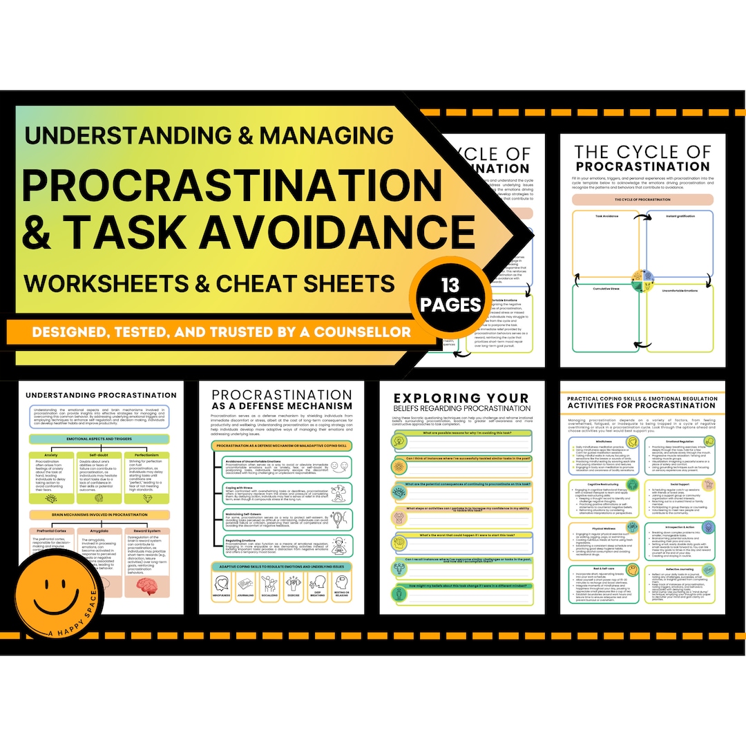Understanding Procrastination Worksheets Task Avoidance Managing Time ...