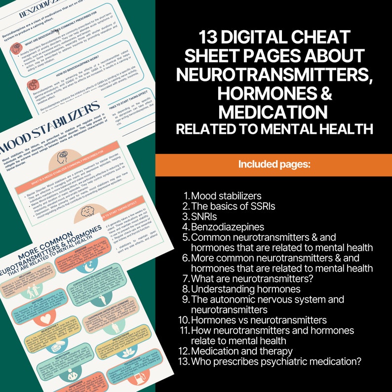 Psychiatric Medication Neurotransmitter Hormones Cheat Sheet Mental ...