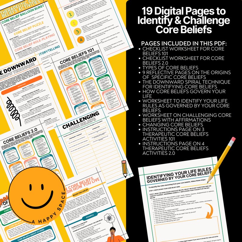 Negative Core Beliefs Worksheets for Therapists Cognitive Behavioral ...