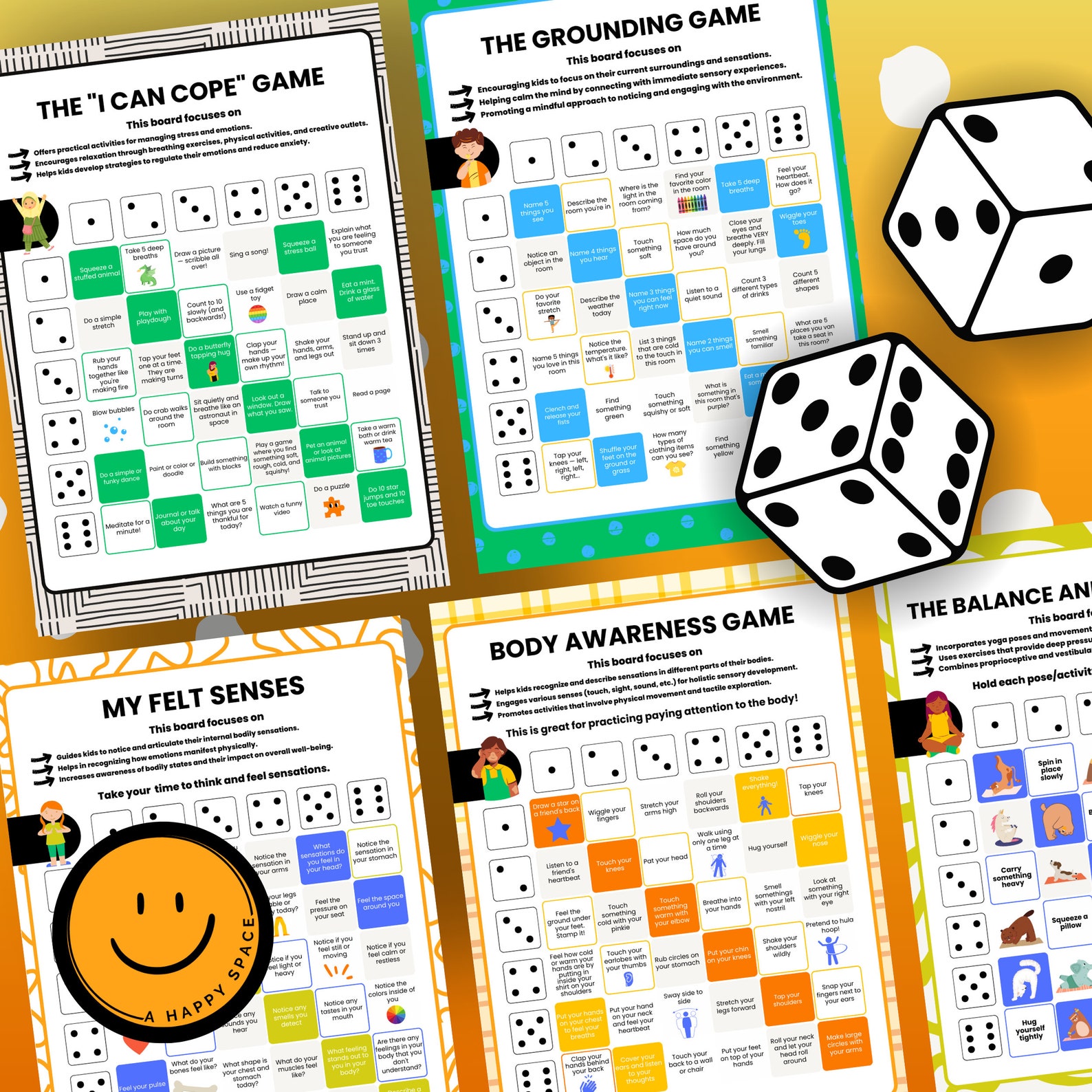 Felt Senses for Kids Dice Game Somatic Awareness Therapy Play Therapy ...