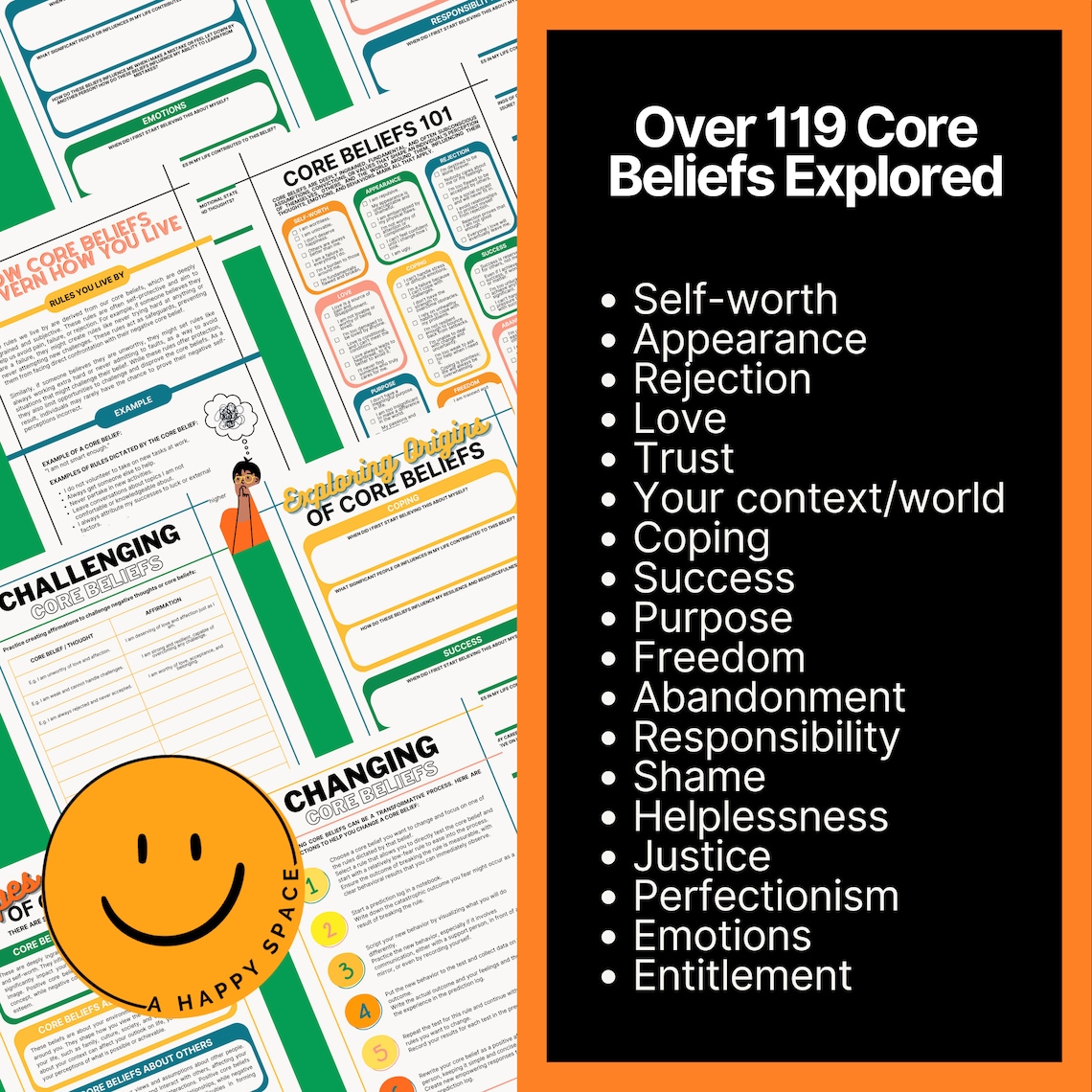 Negative Core Beliefs Worksheets for Therapists Cognitive Behavioral ...