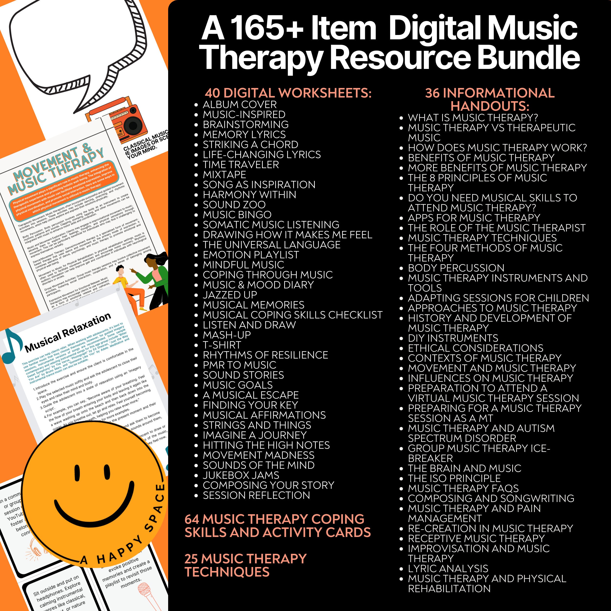 Music Therapy Resource Bundle for Therapists Worksheets Session Ideas ...