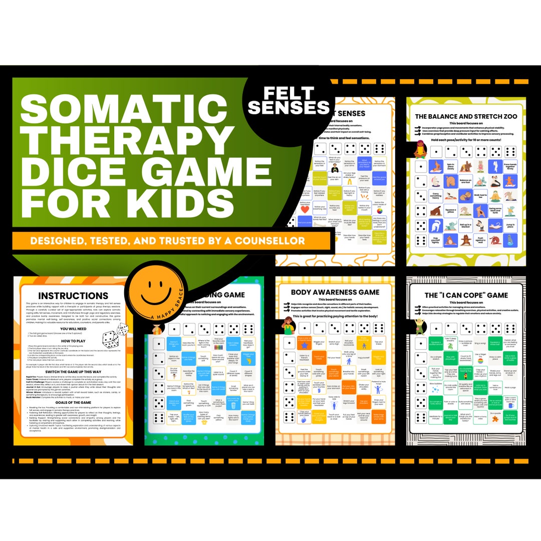 Felt Senses for Kids Dice Game Somatic Awareness Therapy Play Therapy ...