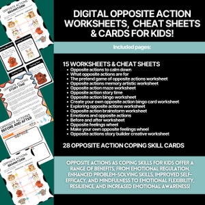 Opposite Action Coping Skills Worksheets Cards for Kids Emotional ...