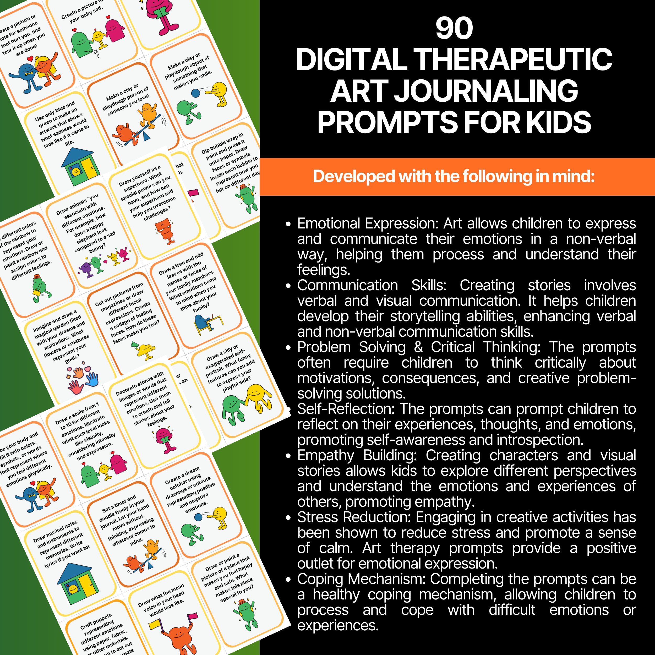 Art Therapy Journal Prompt Cards for Kids Tools Resource Therapeutic ...