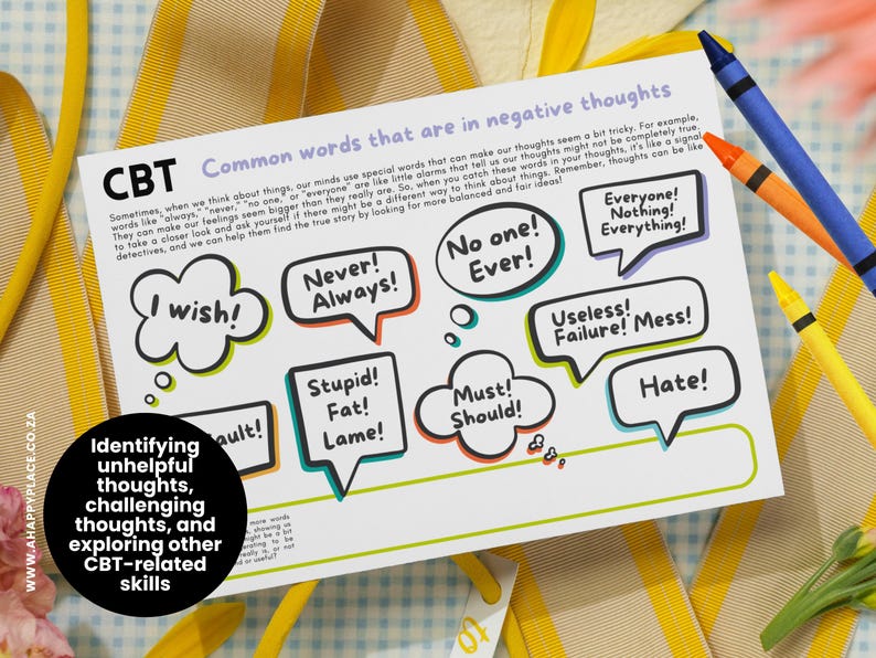 CBT Worksheets for Kids, Cognitive Behavioral Therapy Children Negative ...