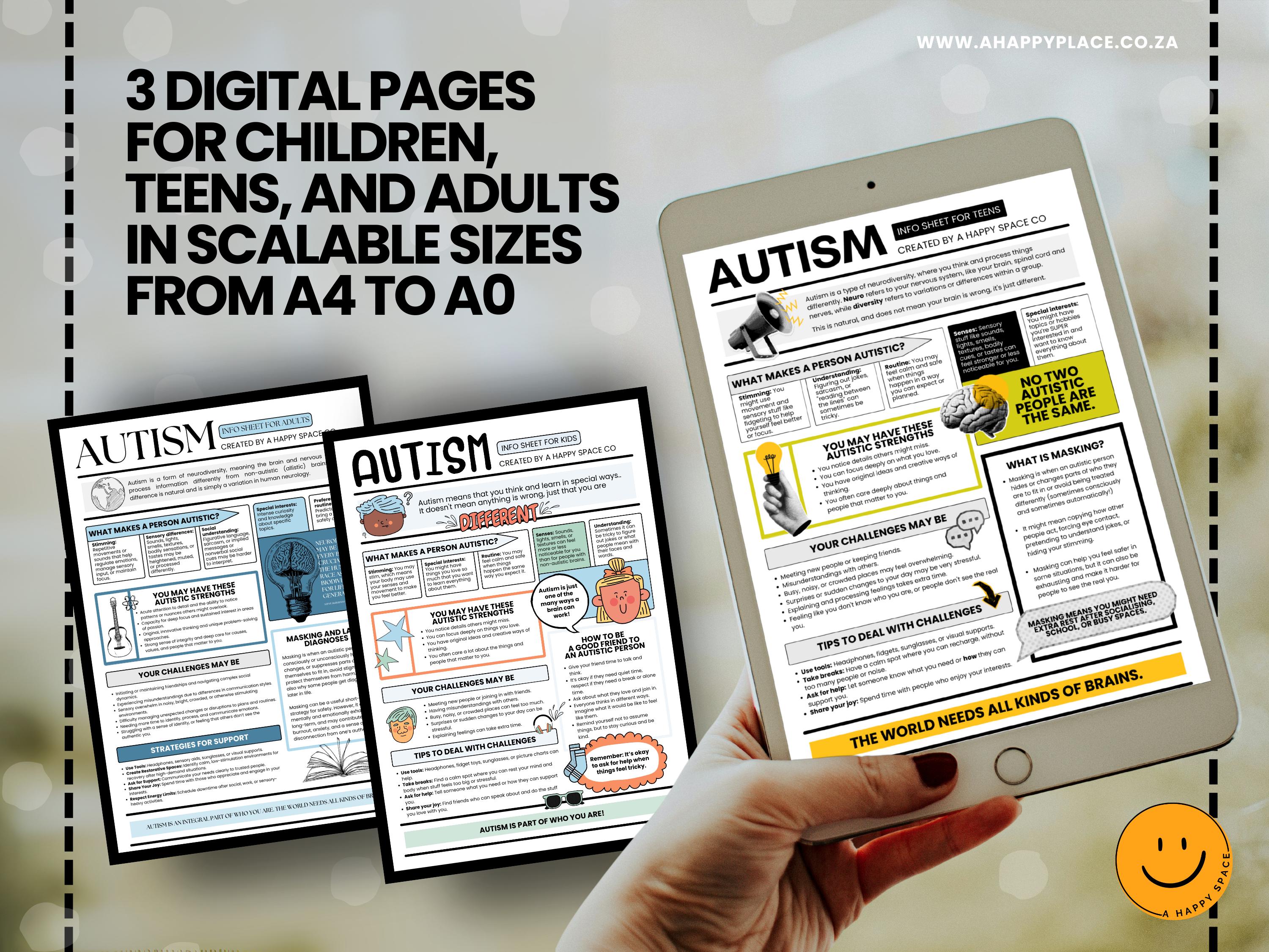 Autism Info Sheets Kids Teens Adults Psychoeducation Worksheets ...