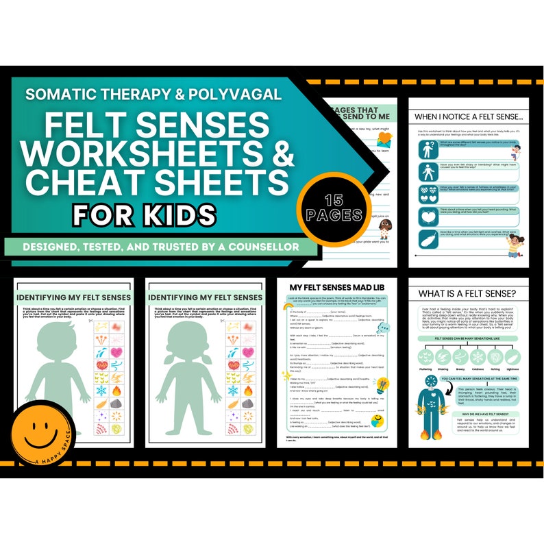 Felt Senses for Kids Worksheets Somatic Awareness Therapy Play Therapy ...