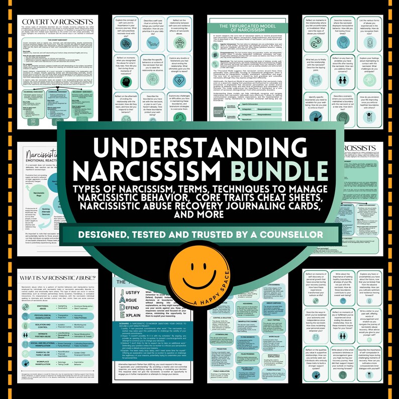 Narcissism Terms Types Techniques Cheat Sheets Grandiose Journal Cards ...