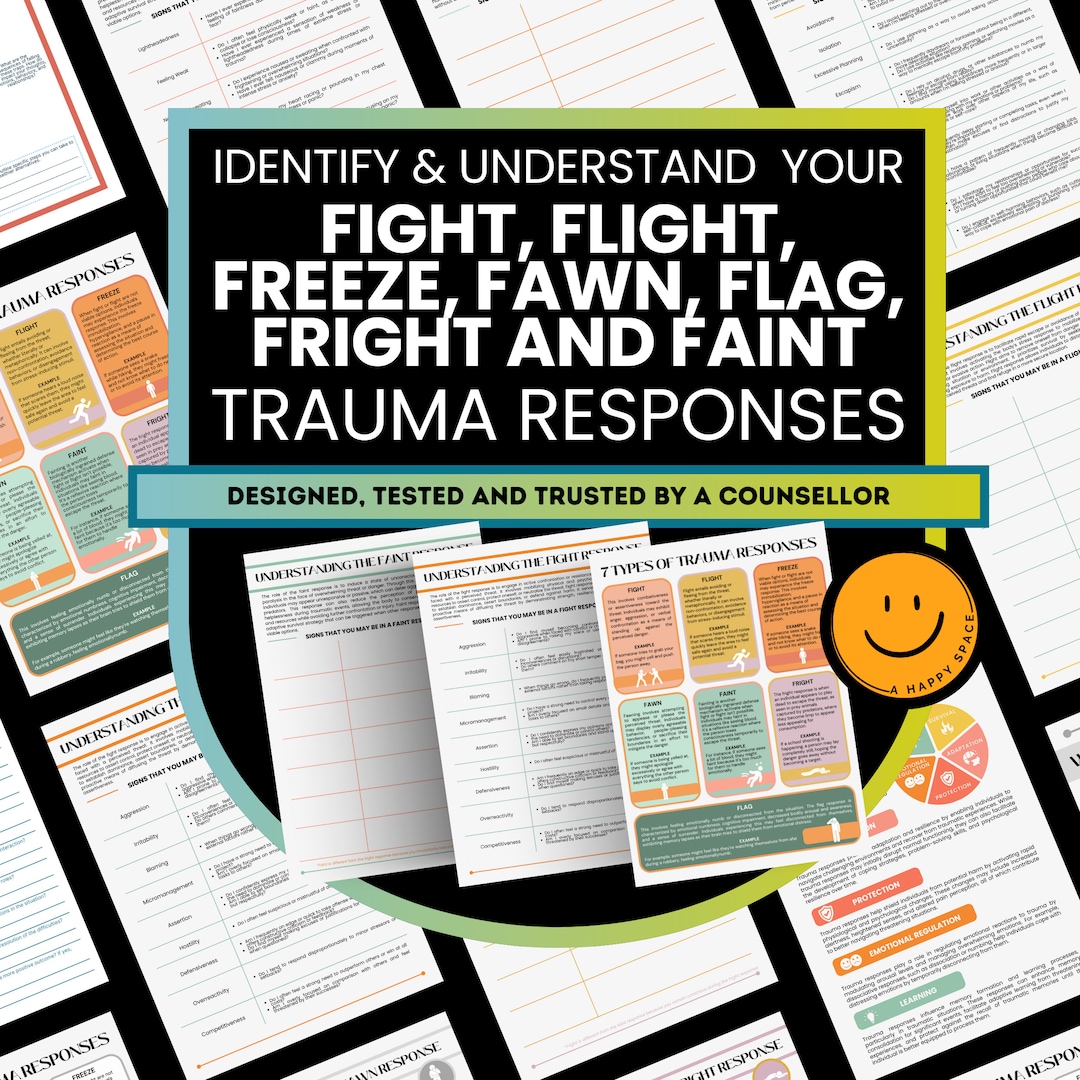 7 Types Signs Fight Flight Freeze Fawn Trauma Response Worksheets ...