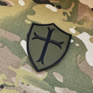 Patch Deus Vult Cross Olive Green Black, Velcro Templar Knight Crusader Patch Morale Tactical ...