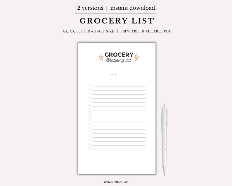 Grocery List Printable Template, Grocery Planner, Food Shopping List ...
