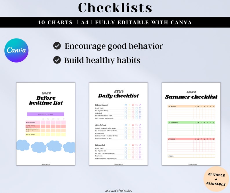 Editable Kids Chore Charts Reward Allowance Screen Time - Etsy