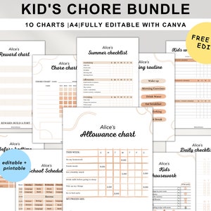 Editable Kids Chore Charts Reward Allowance Screen Time - Etsy
