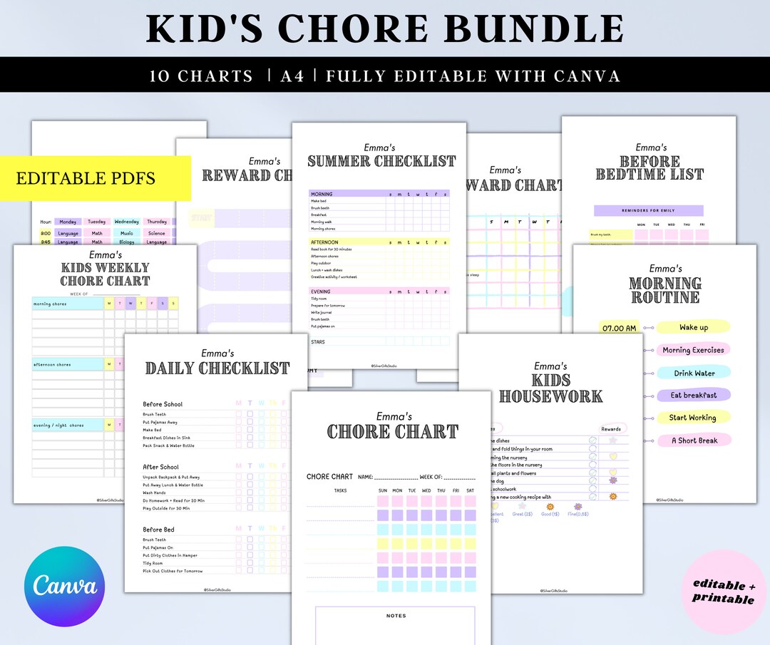 Editable Chore Chart for Multiple Kids Daily Checklist - Etsy Australia