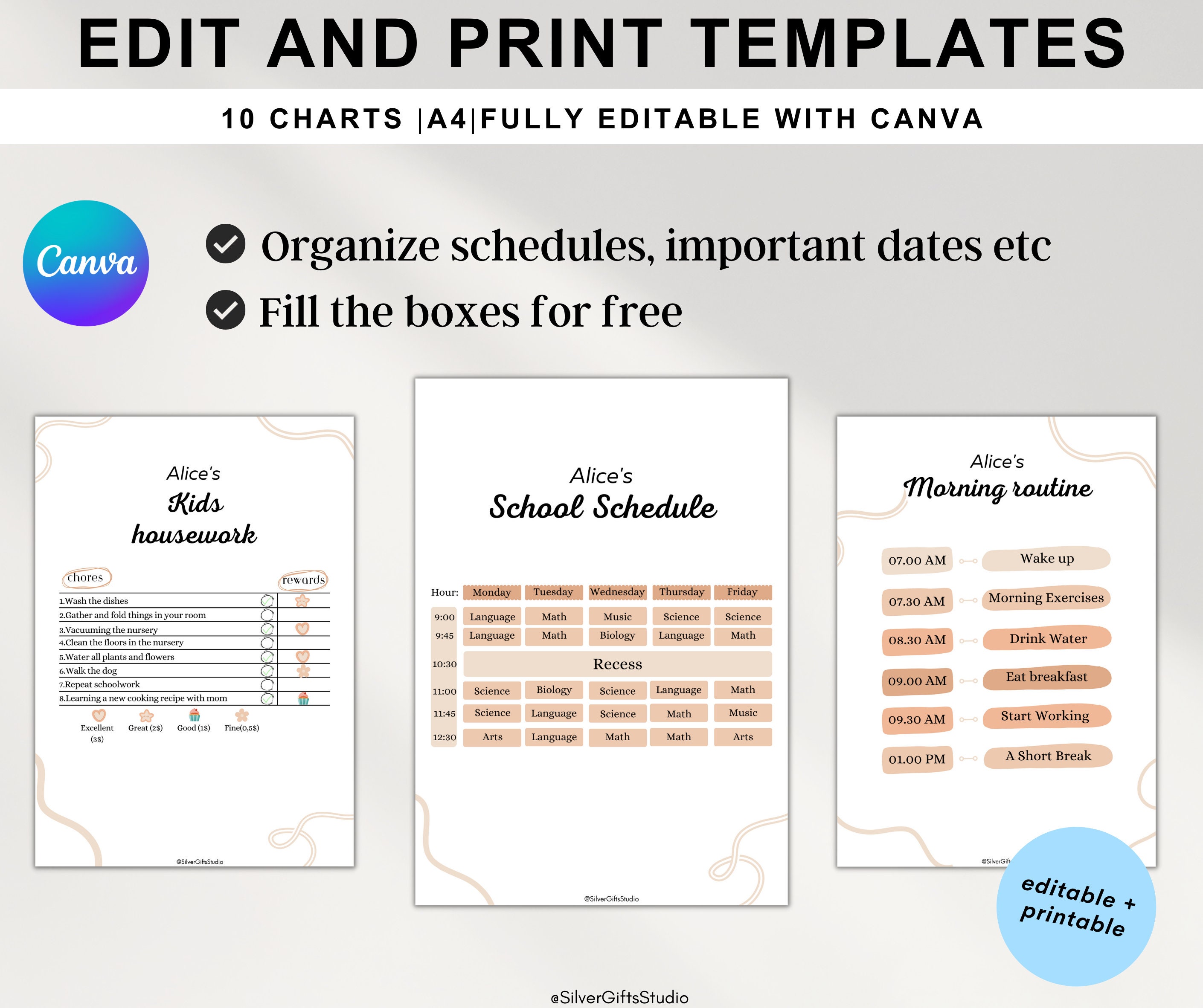 Editable Kids Chore Charts Reward Allowance Screen Time - Etsy