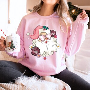 Groovy Christmas Sweatshirt, Retro Christmas Sweatshirt, Pink Christmas ...