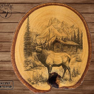 Elk Laser Engraving PNG: Hunting Cabin Decor, Wildlife Art (digital ...