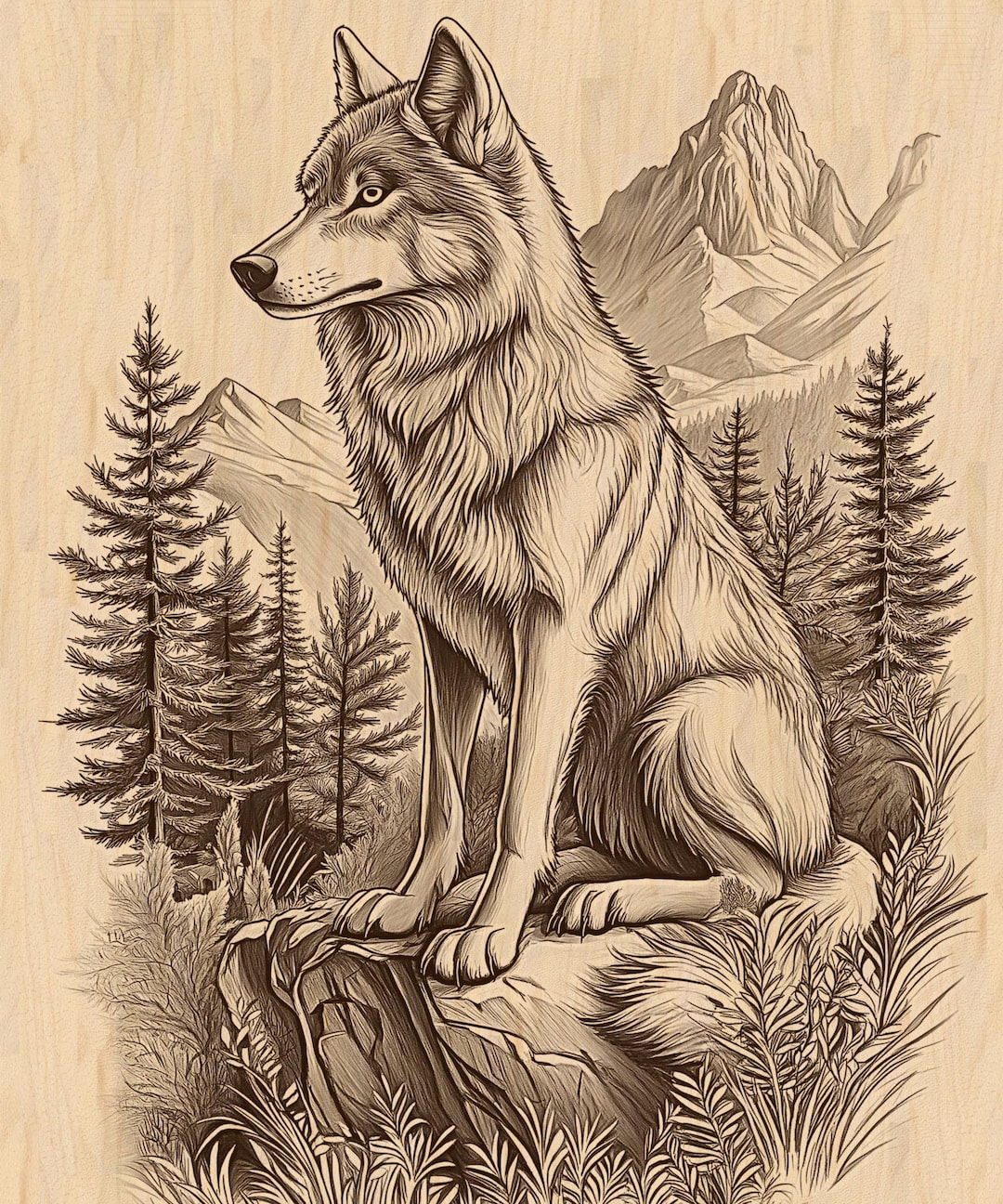Wolf Laser Engraving PNG File: Wildlife CNC Burn Design - Etsy