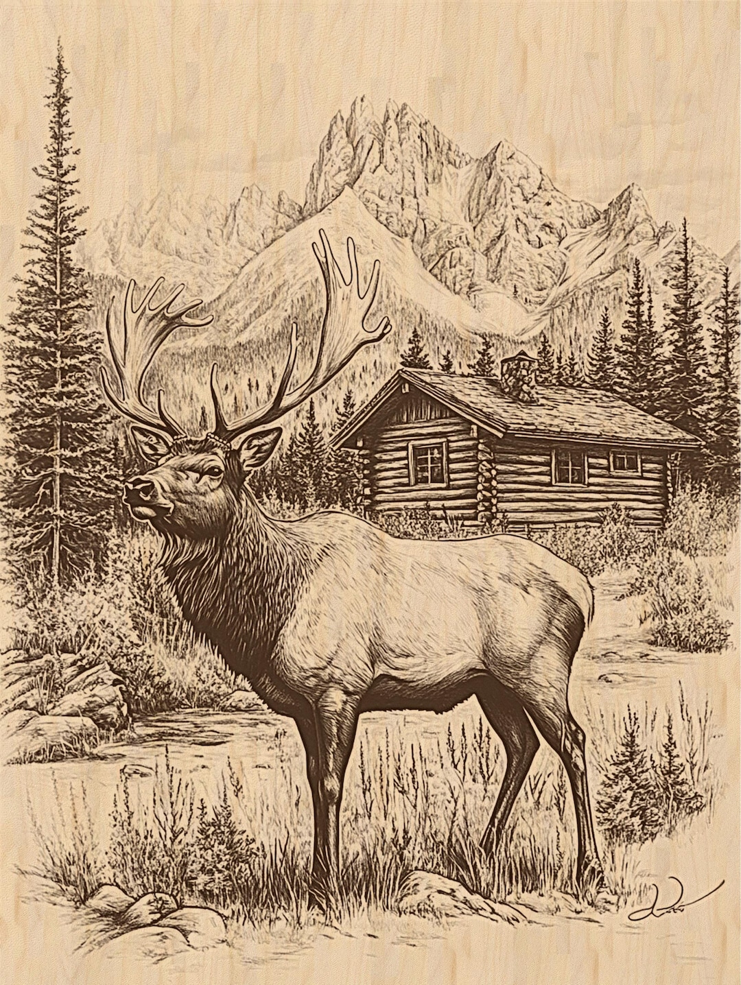 Elk Laser Engraving PNG: Hunting Cabin Decor, Wildlife Art (digital ...